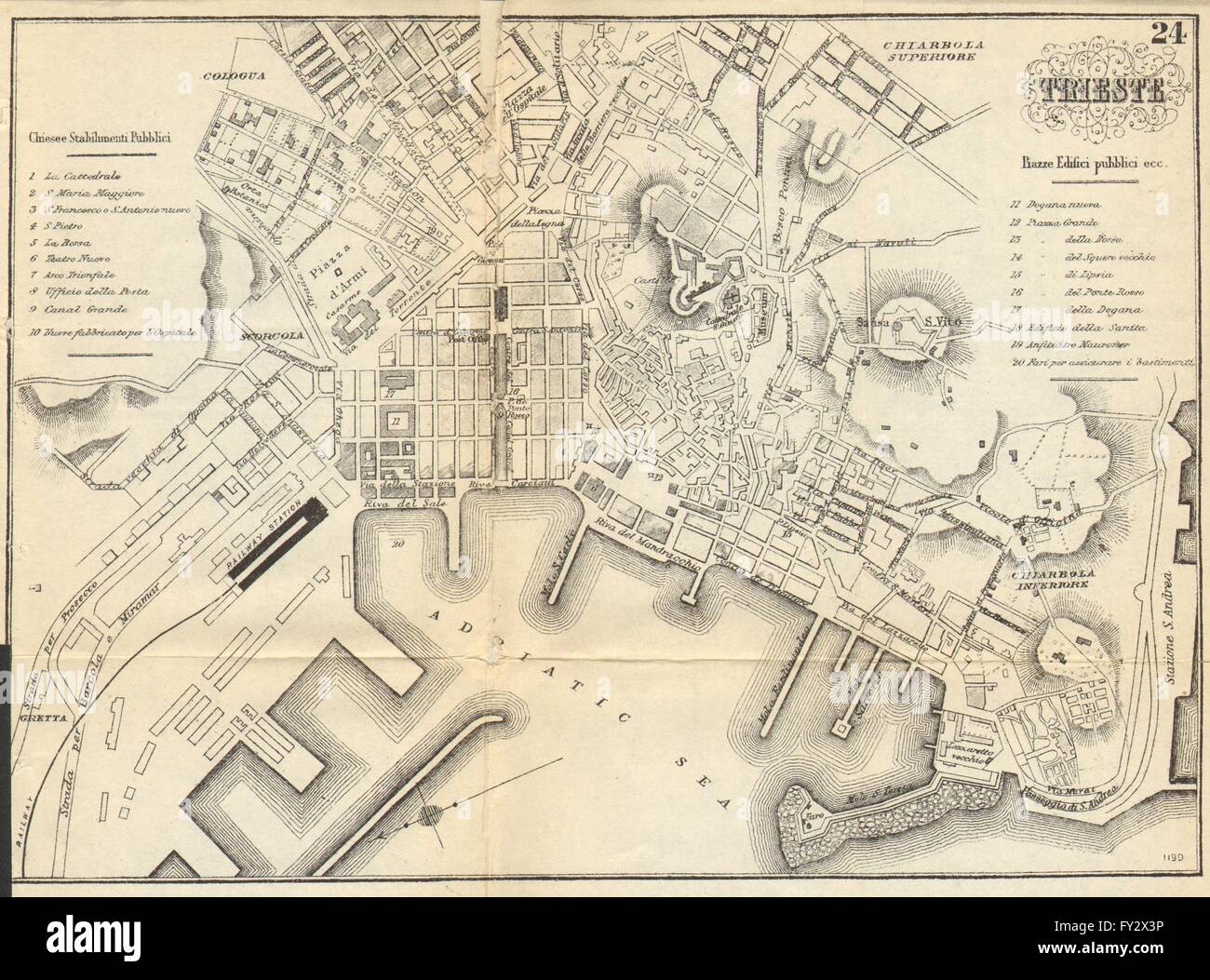 TRIESTE TRST: Antique town plan. City map. Italy. BRADSHAW, 1890 Stock Photo - Alamy