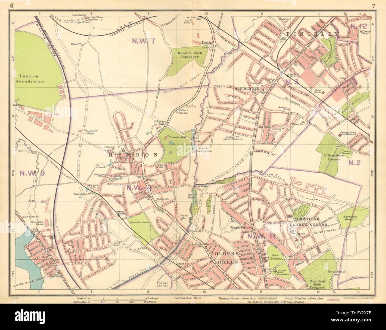 LONDON NW: Hendon Finchley Golder's Green Hampstead Garden Suburb, 1925 ...