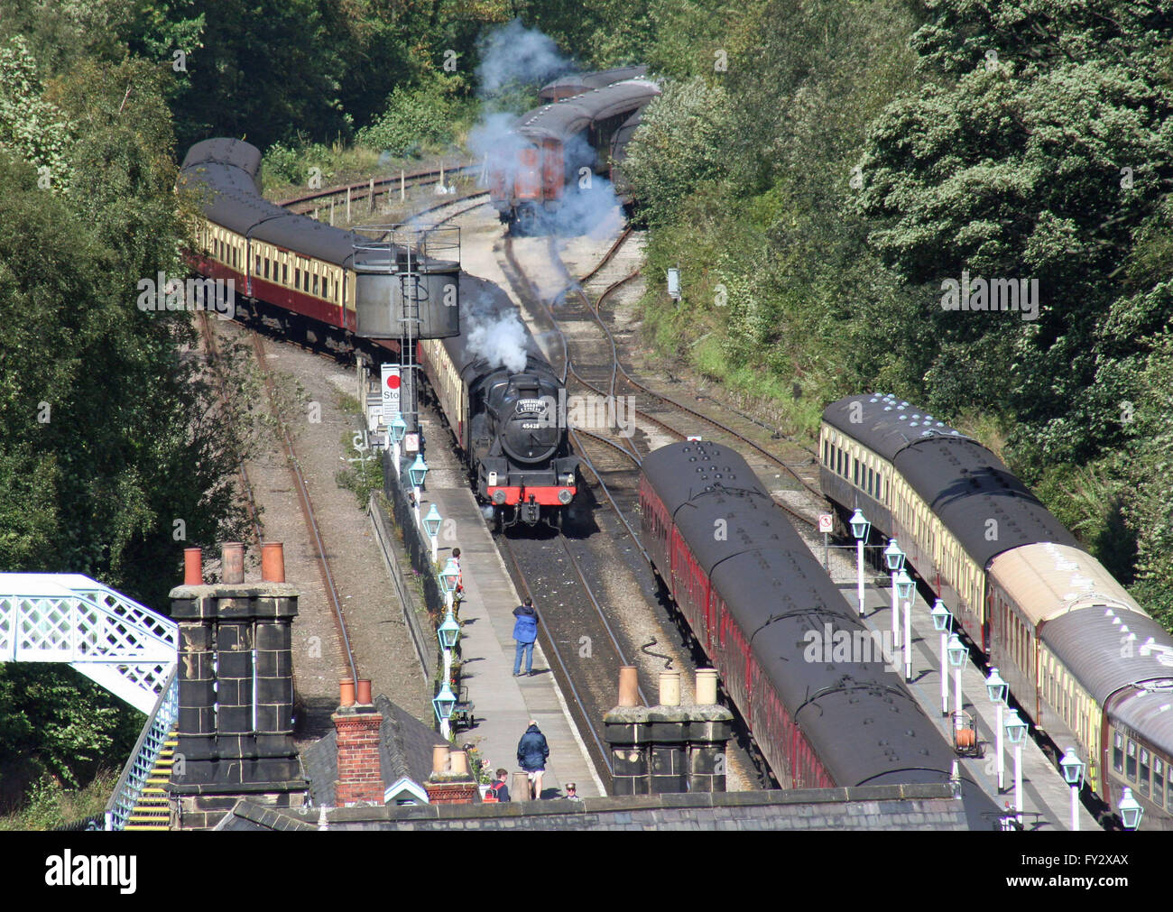 Pickering train arrives at Grosmont from Whitby NYMR Stock Photo - Alamy