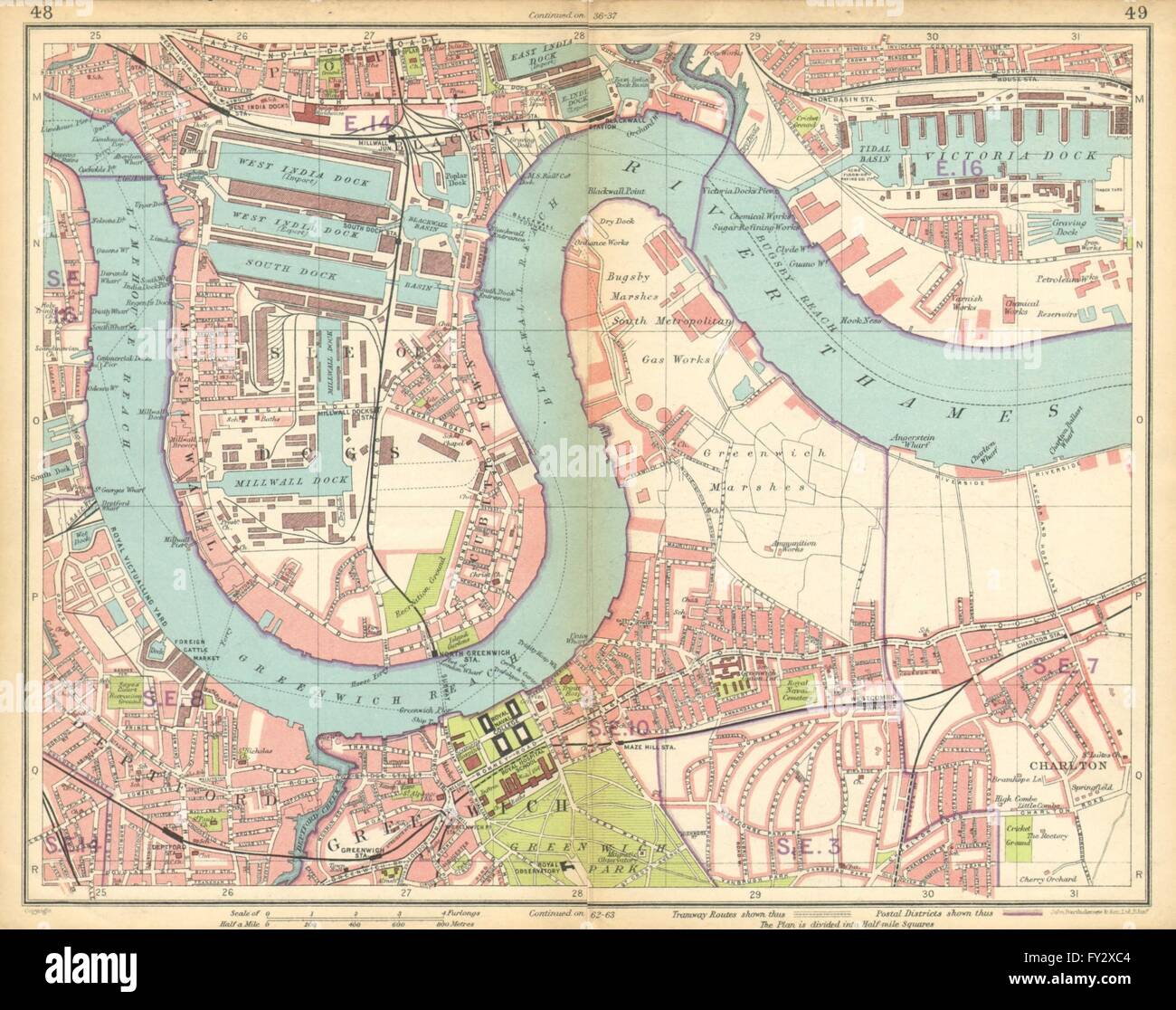 LONDON E:Isle of Dogs Blackwall Greenwich Surrey Docks Deptford, 1925 ...
