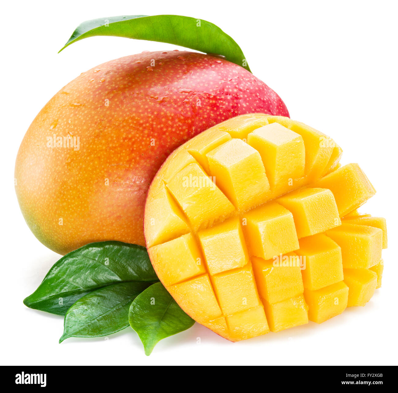 Mango cubes and mango fruit. Isolated on a white background Stock Photo ...