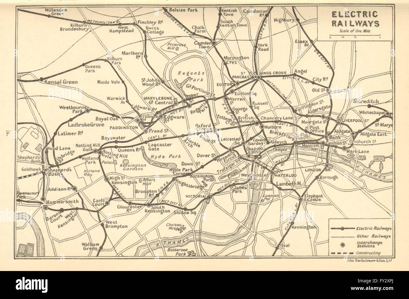 LONDON UNDERGROUND: Electric railways. Tube, 1921 vintage map Stock ...