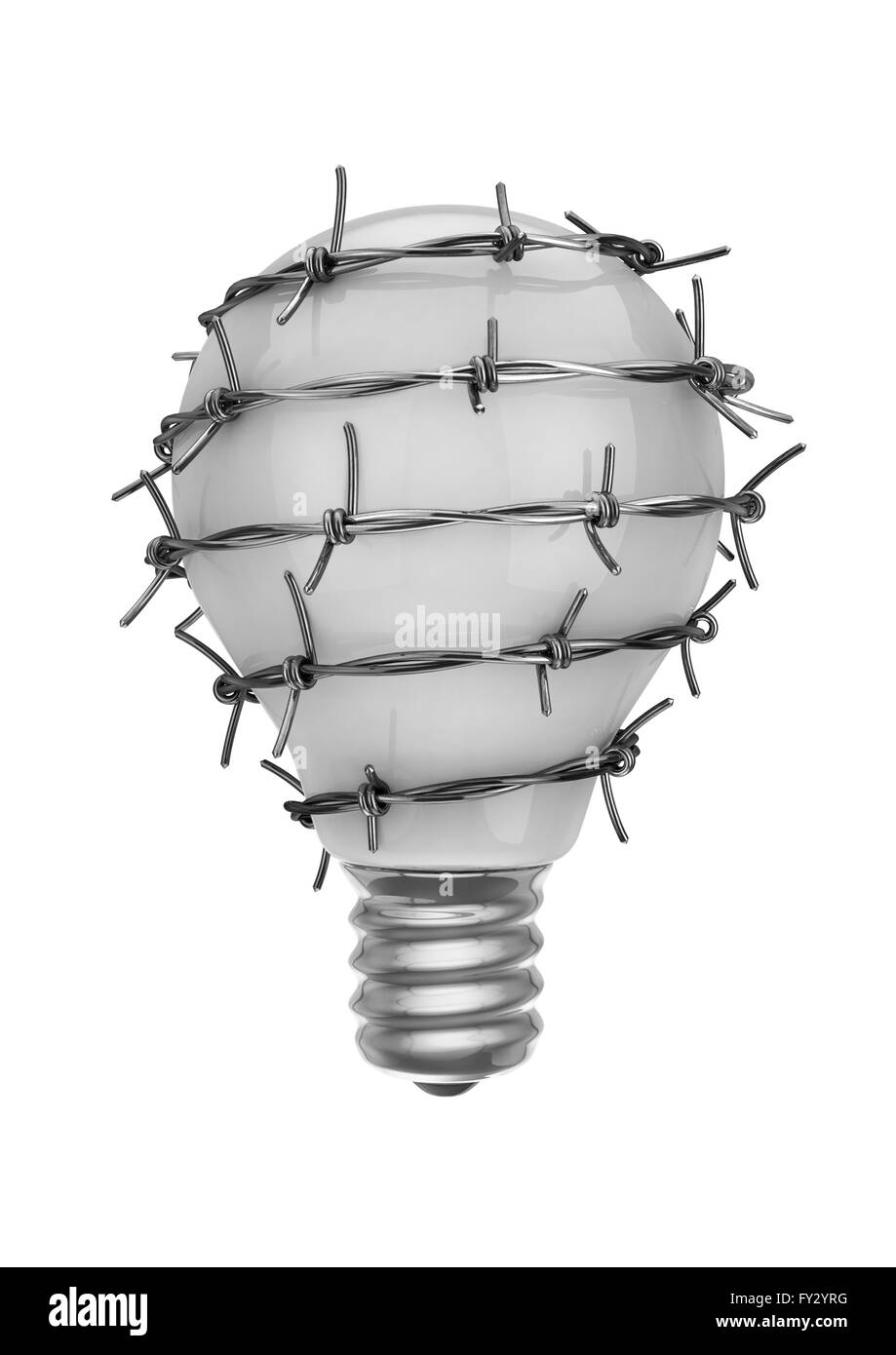 Ideas of freedom / 3D render of light bulb wrapped in barbed wire Stock ...