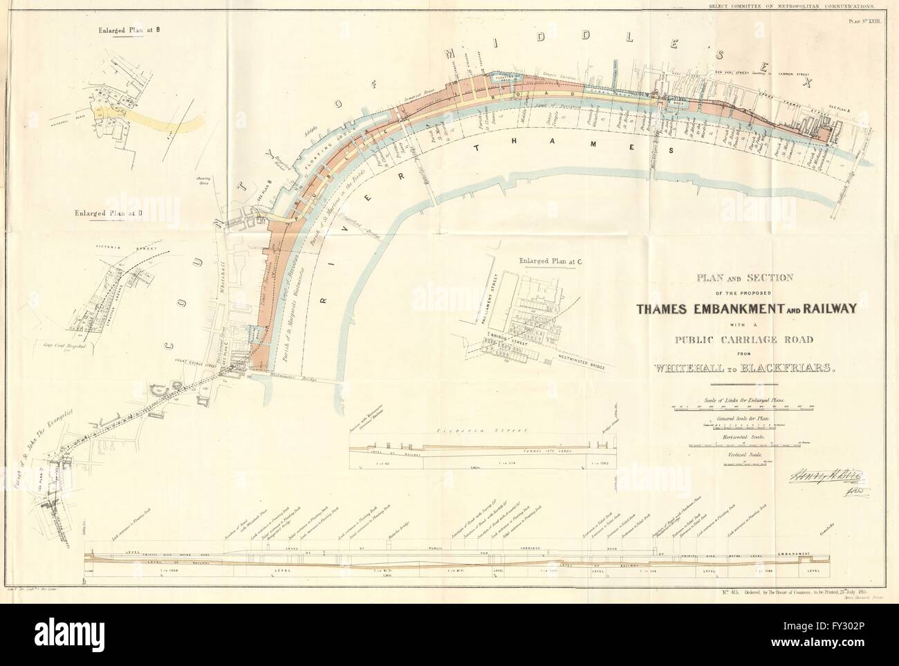 Proposed THAMES EMBANKMENT road & railway. Retains Wharves.HENRY BIRD ...