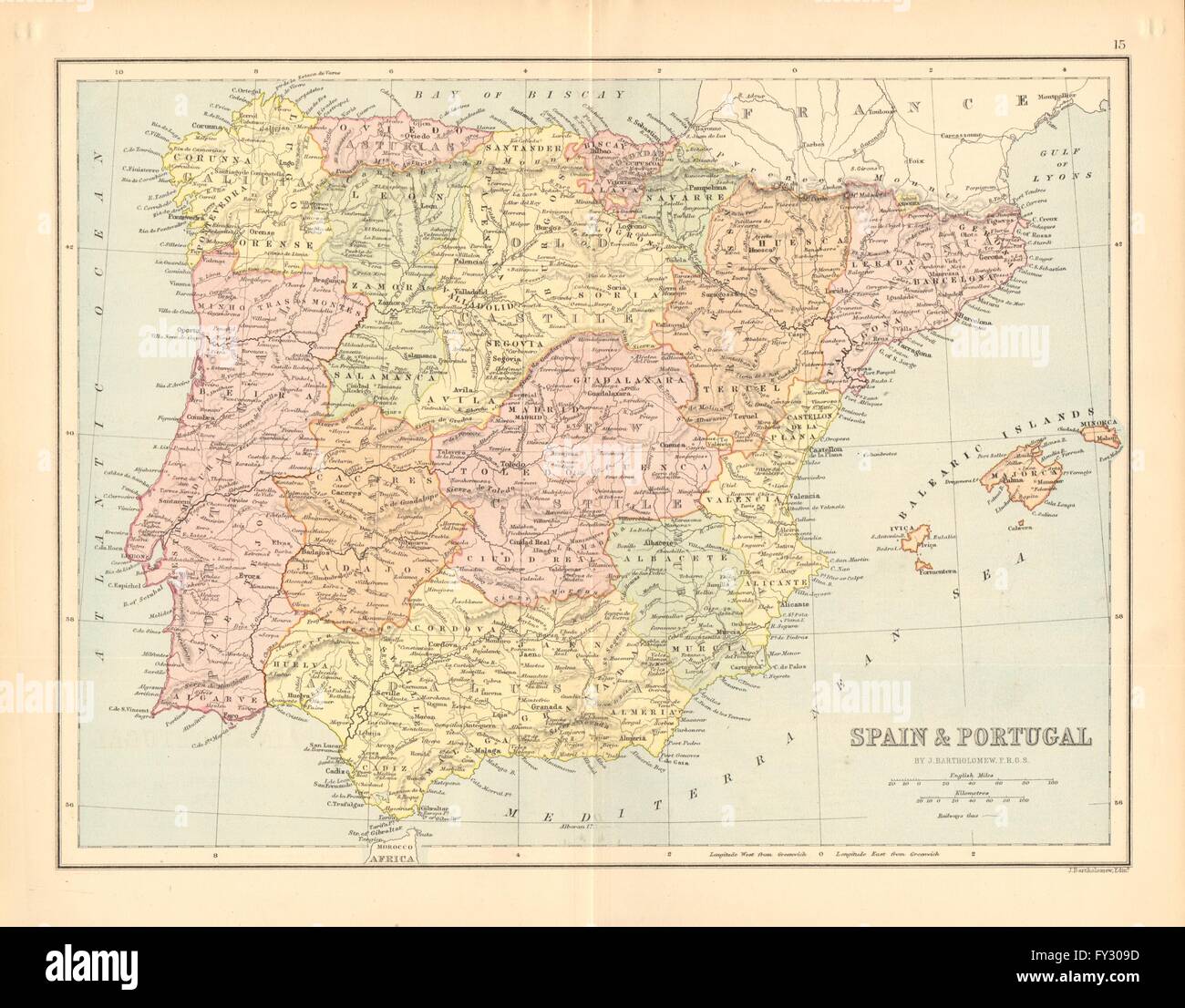 IBERIA. 'Spain & Portugal'. Spanish provinces. BARTHOLOMEW, 1876 ...
