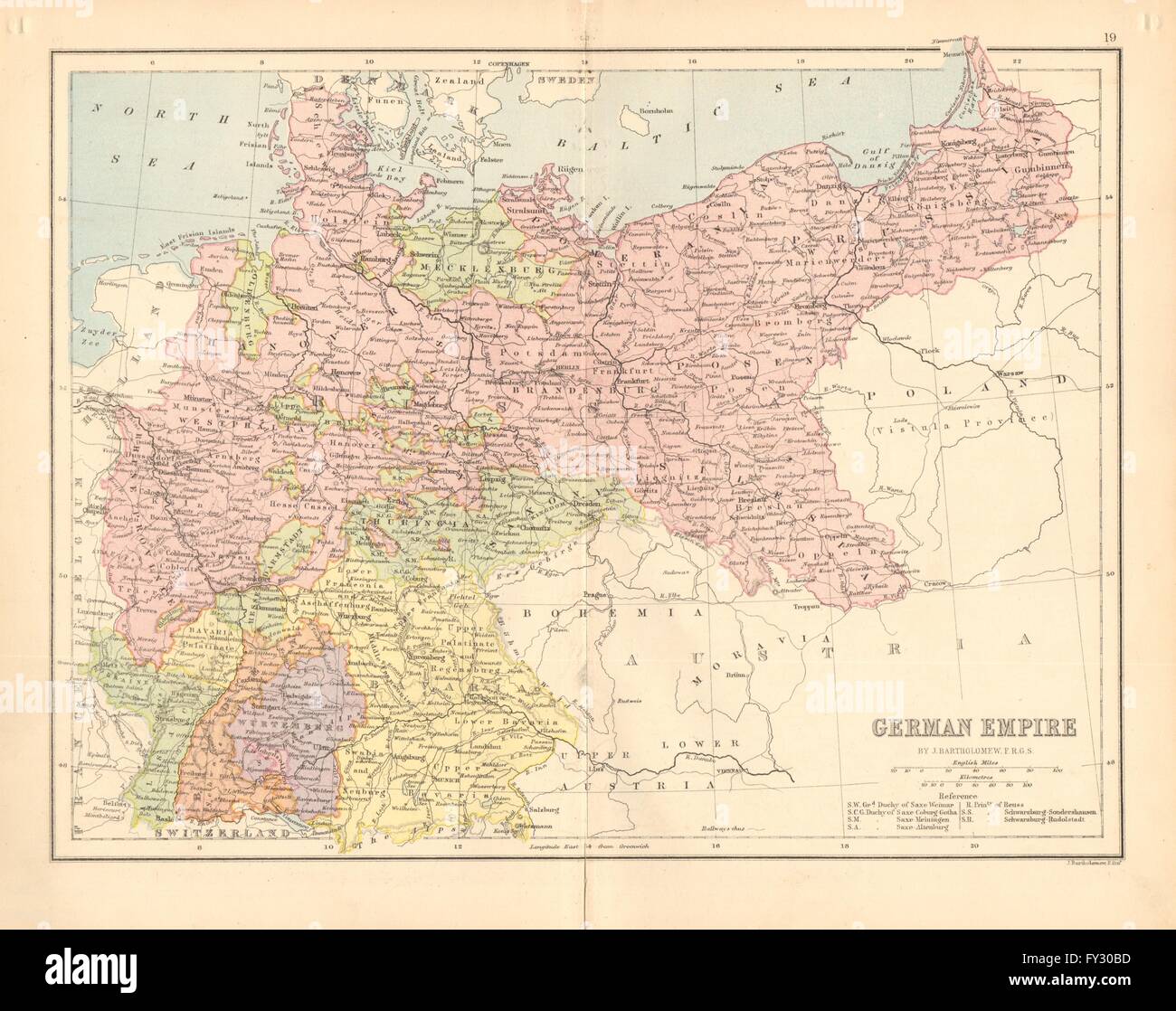 GERMANY. 'German Empire'. Prussia. States. Railways. BARTHOLOMEW, 1876 ...