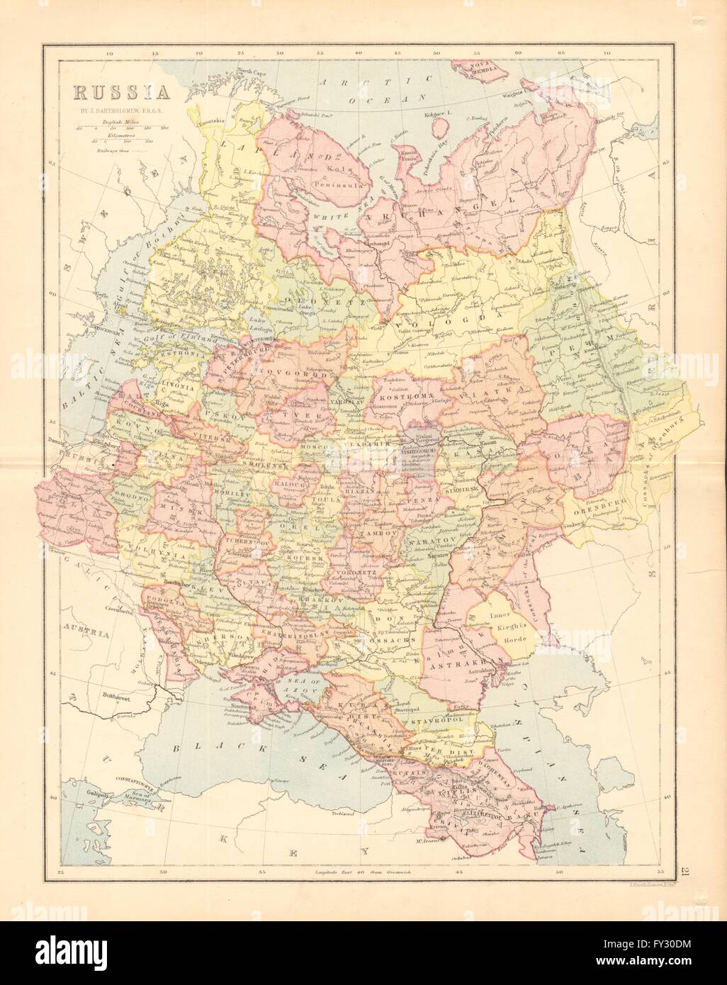 EUROPEAN RUSSIA. Railways. Oblasts. Bessarabia Finland. BARTHOLOMEW ...