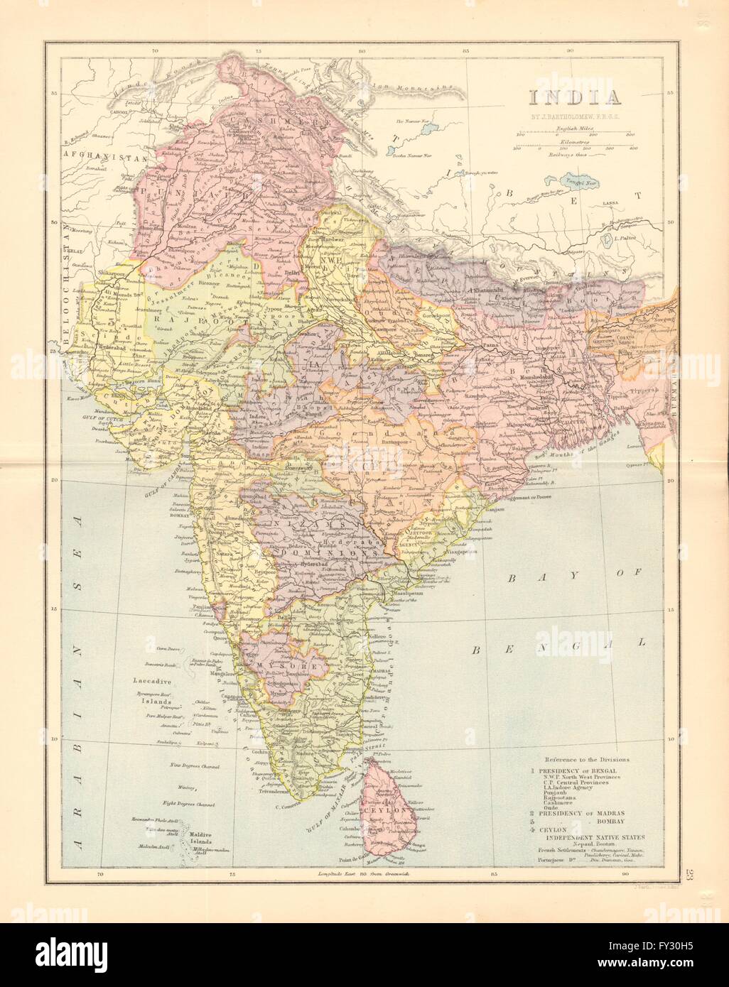 BRITISH INDIA. Presidencies. Railways. BARTHOLOMEW, 1876 antique map ...