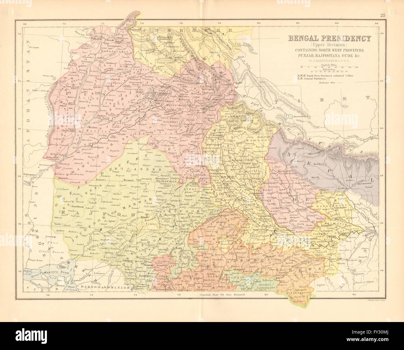 BRITISH INDIA NORTH. 'Upper Bengal'. Rajpootana Punjab Oude, 1876 ...