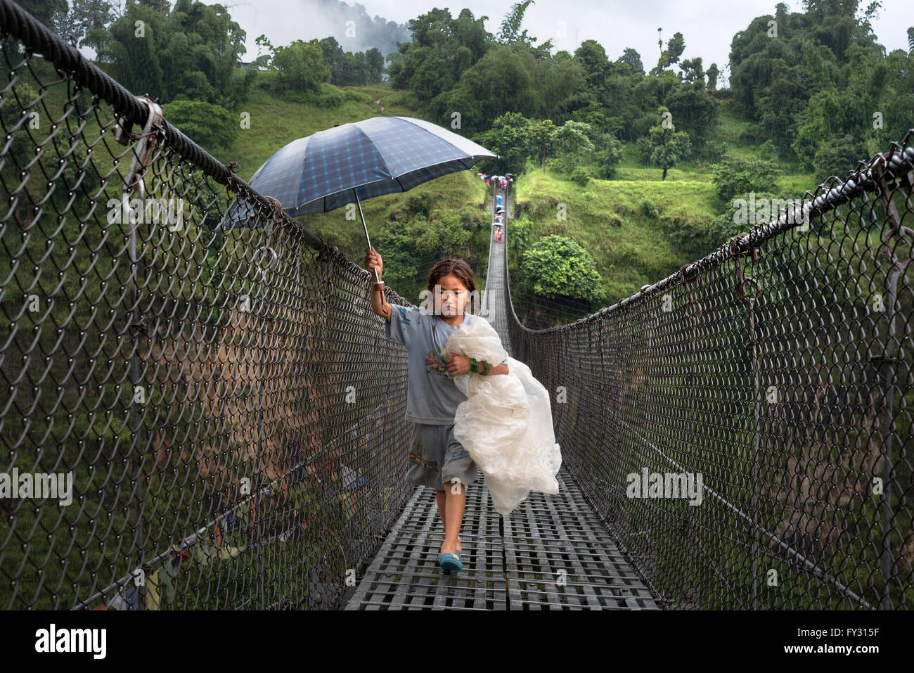 Bandipur Hanging bridge in Nepal. Kathmandu Valley Stock Photo - Alamy