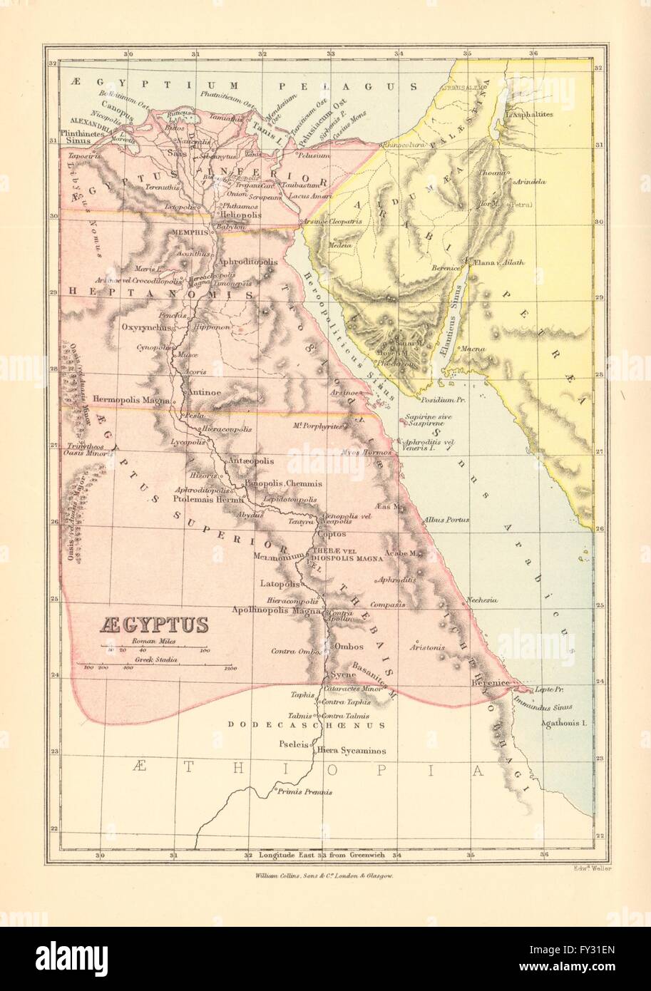 ANCIENT EGYPT. 'Aegyptus'. BARTHOLOMEW, 1876 antique map Stock Photo ...
