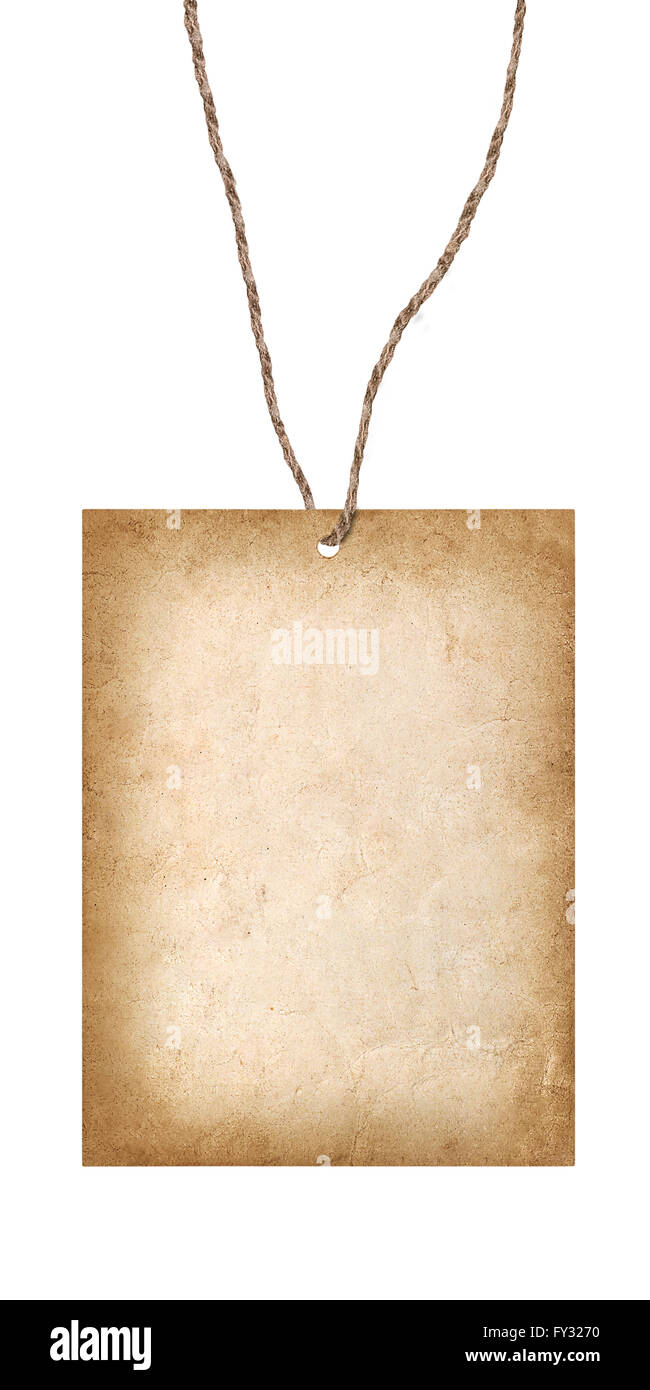 old cardboard card hanging on a rope isolated on white background Stock ...