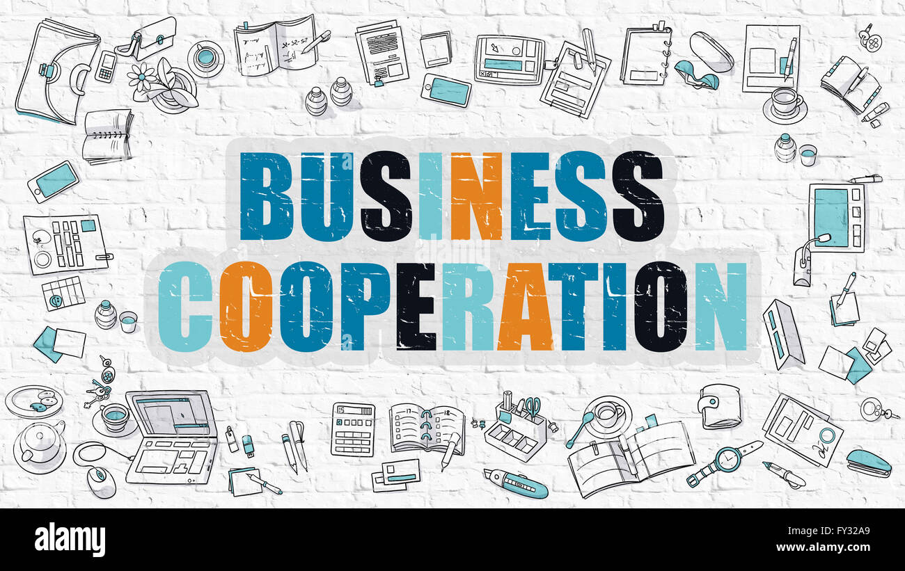Business Cooperation Concept with Doodle Design Icons Stock Photo - Alamy