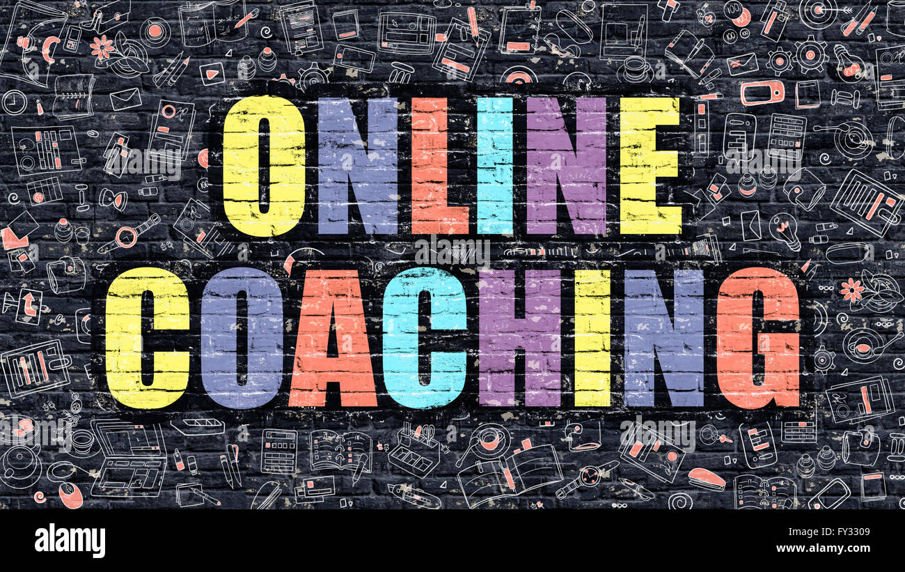 Online Coaching Concept with Doodle Design Icons Stock Photo - Alamy