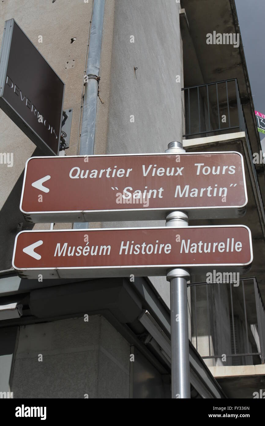 Tourist sign for old town and Natural History Museum Tours France April ...