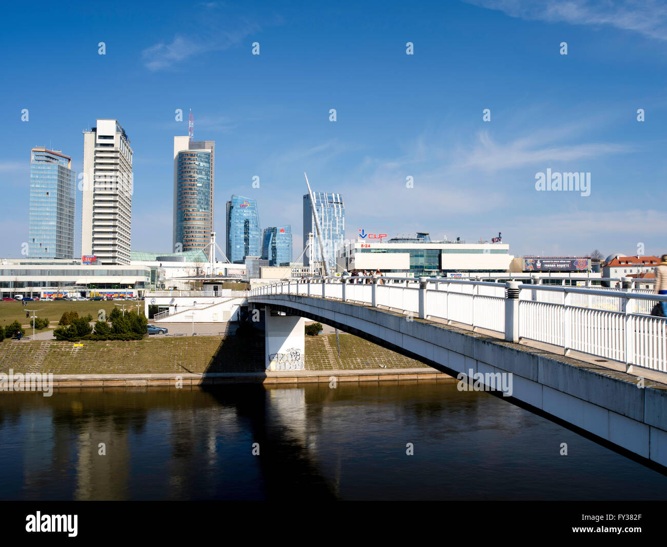 View of a Vilnius shopping area from the White Bridge over the Neris ...