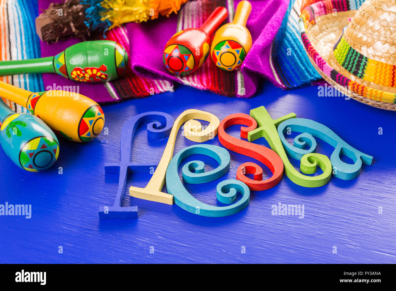 Traditional colorful table decorations for celebrating Fiesta Stock ...