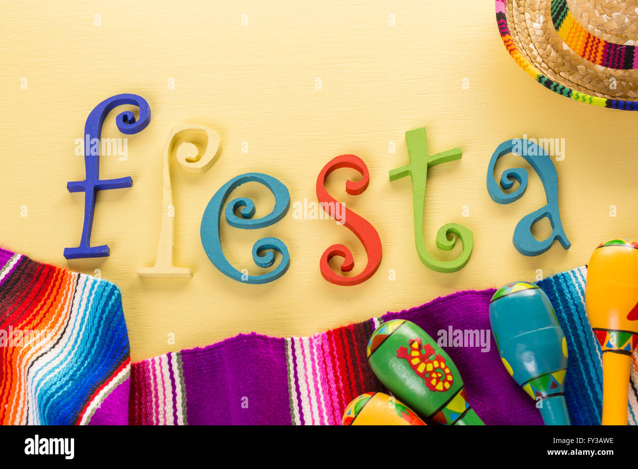 Traditional colorful table decorations for celebrating Fiesta Stock ...