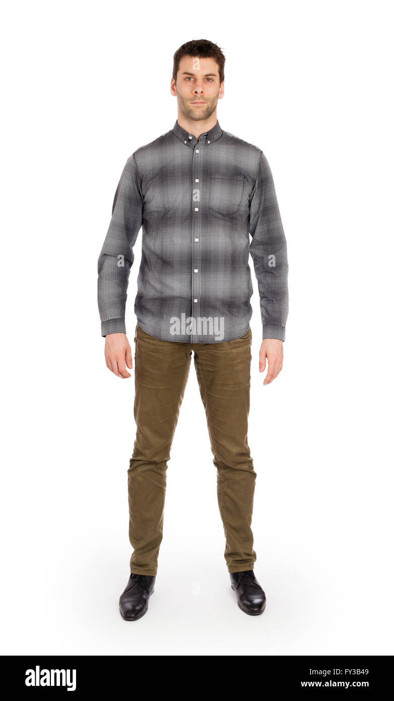 Full body Caucasian man standing isolated on white background Stock ...