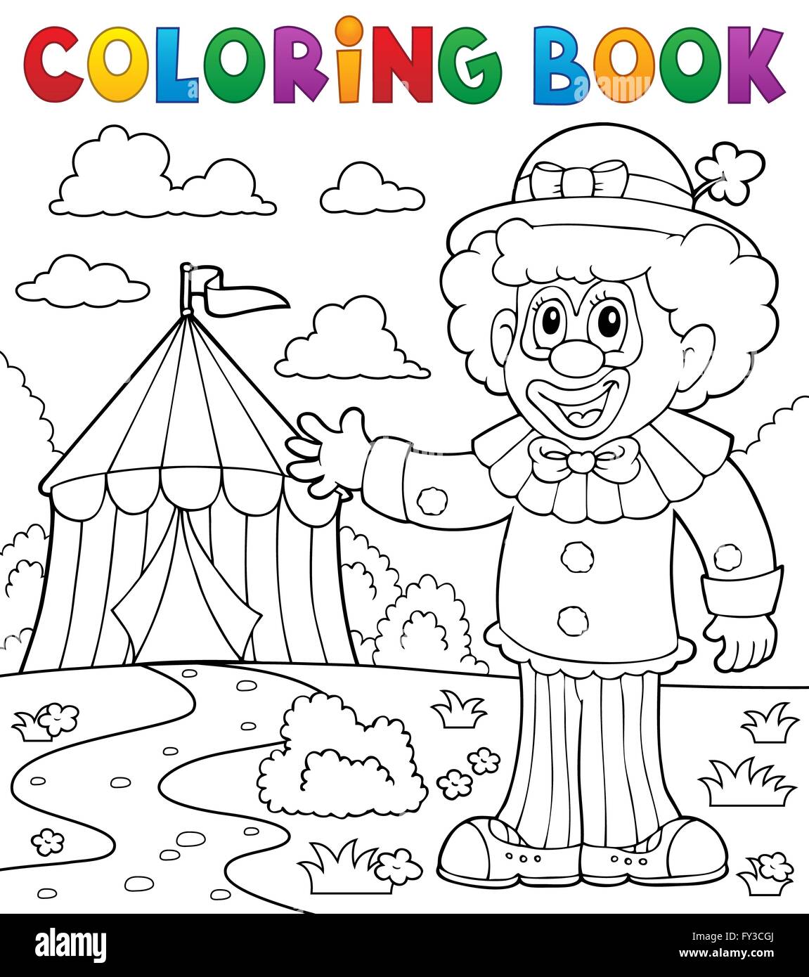 Coloring book clown near circus theme 1 - picture illustration Stock ...