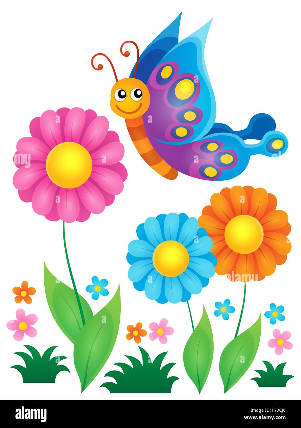 Flowers and happy butterfly theme 1 - picture illustration Stock Photo ...