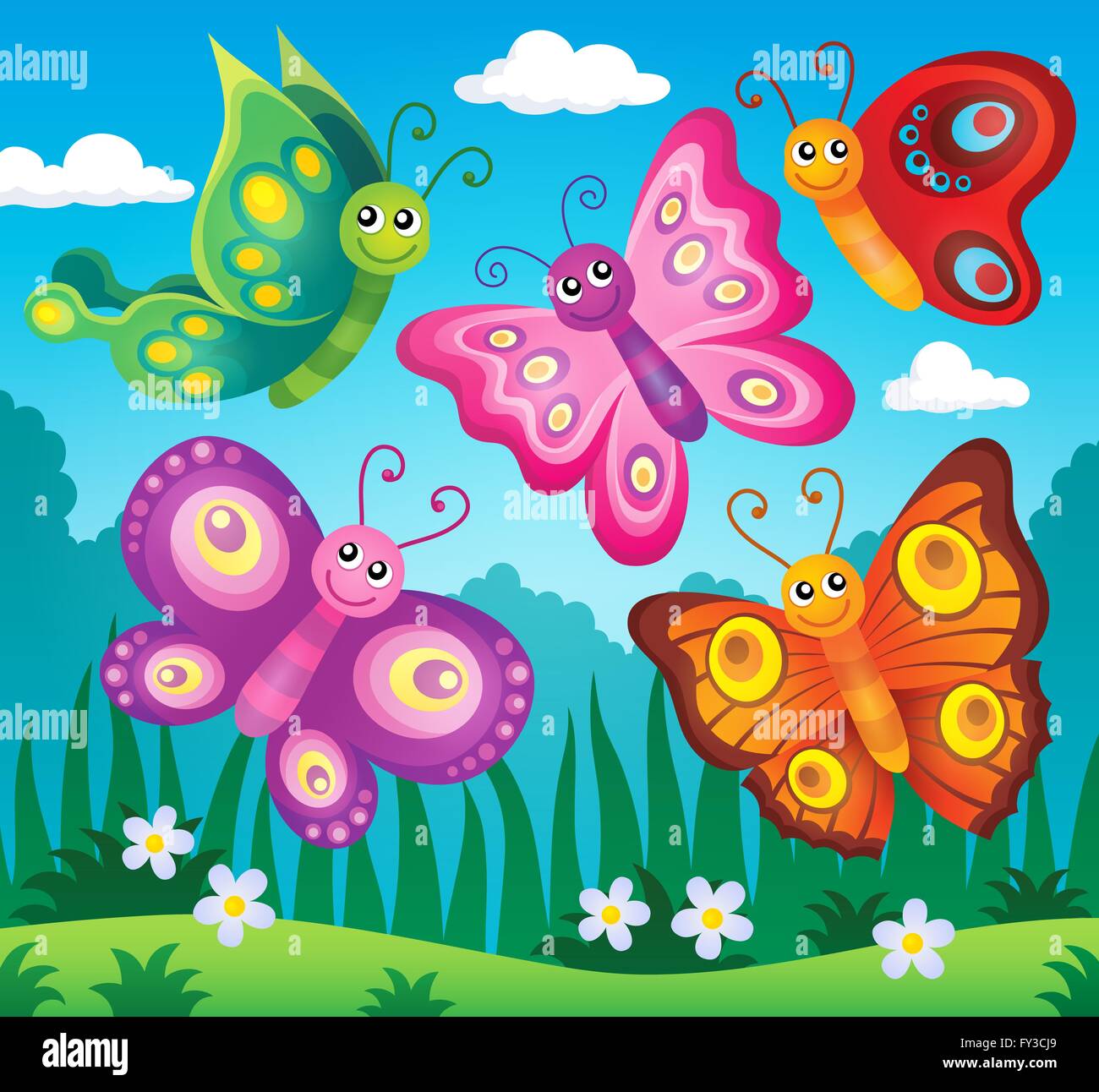 Happy butterflies theme image 2 - picture illustration Stock Photo - Alamy