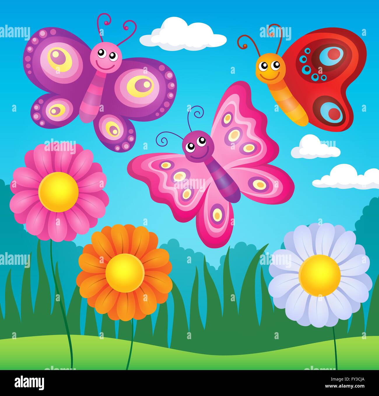 Happy butterflies theme image 3 - picture illustration Stock Photo - Alamy