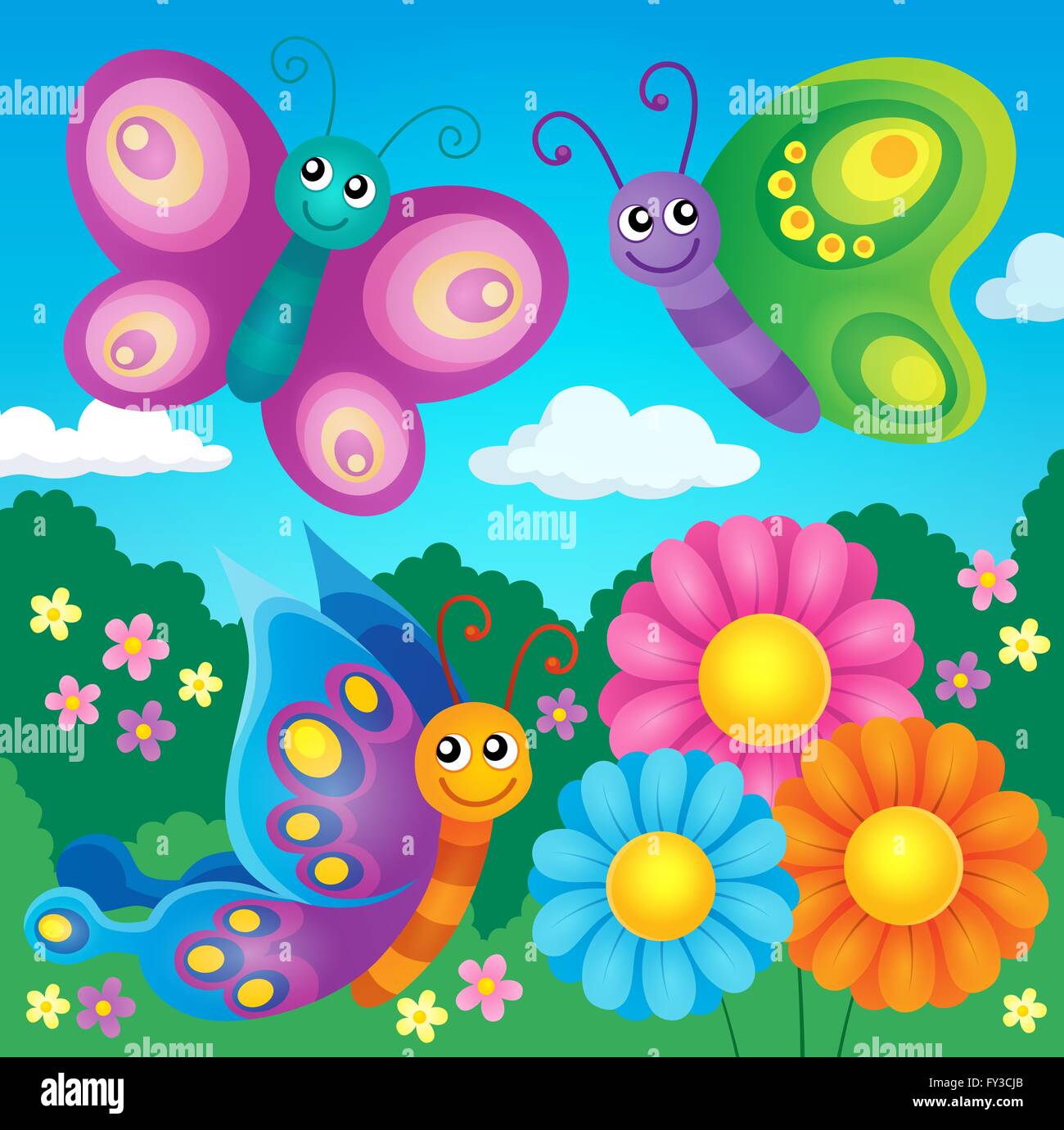 Happy butterflies theme image 4 - picture illustration Stock Photo - Alamy