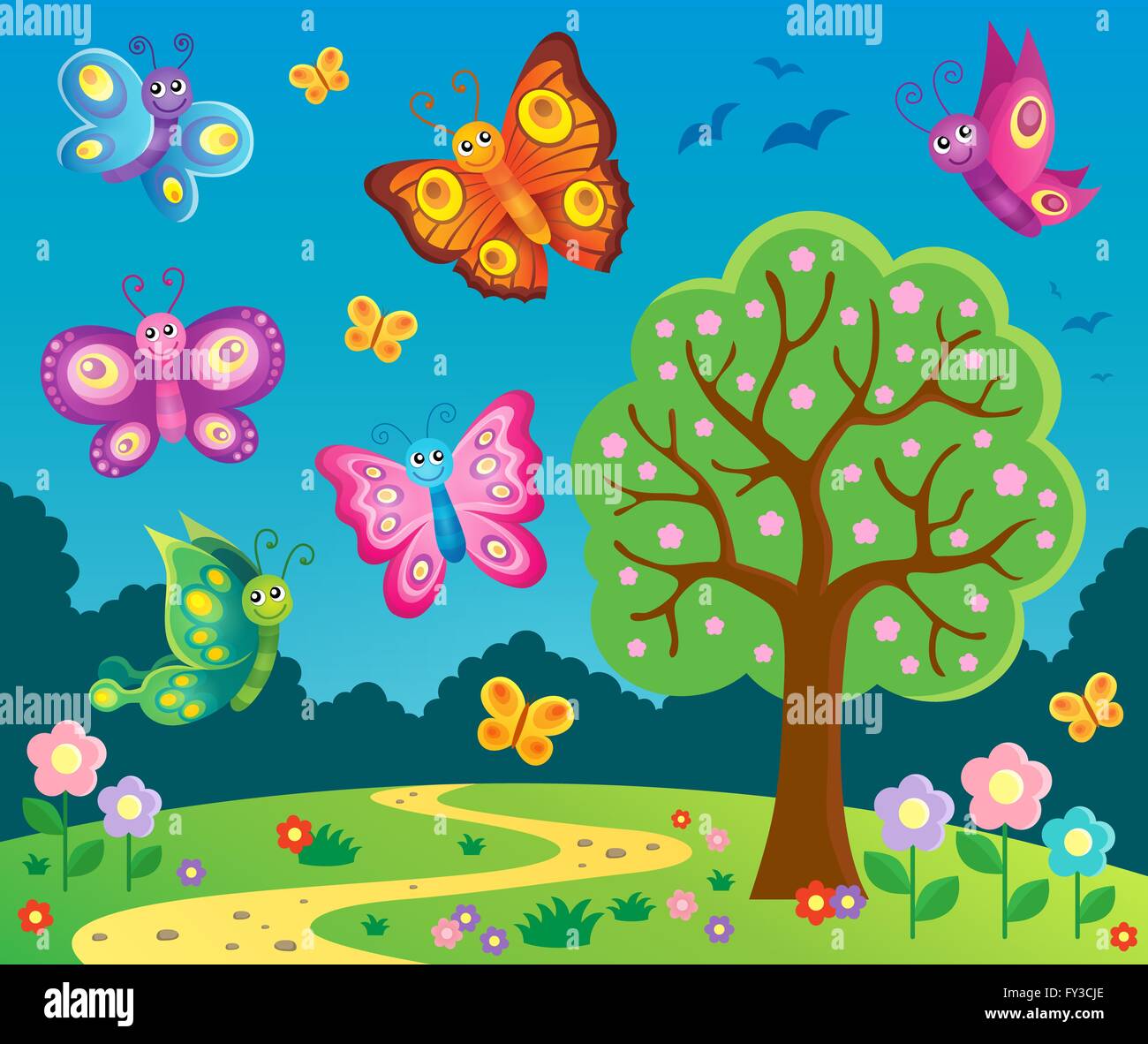 Happy butterflies theme image 6 - picture illustration Stock Photo - Alamy