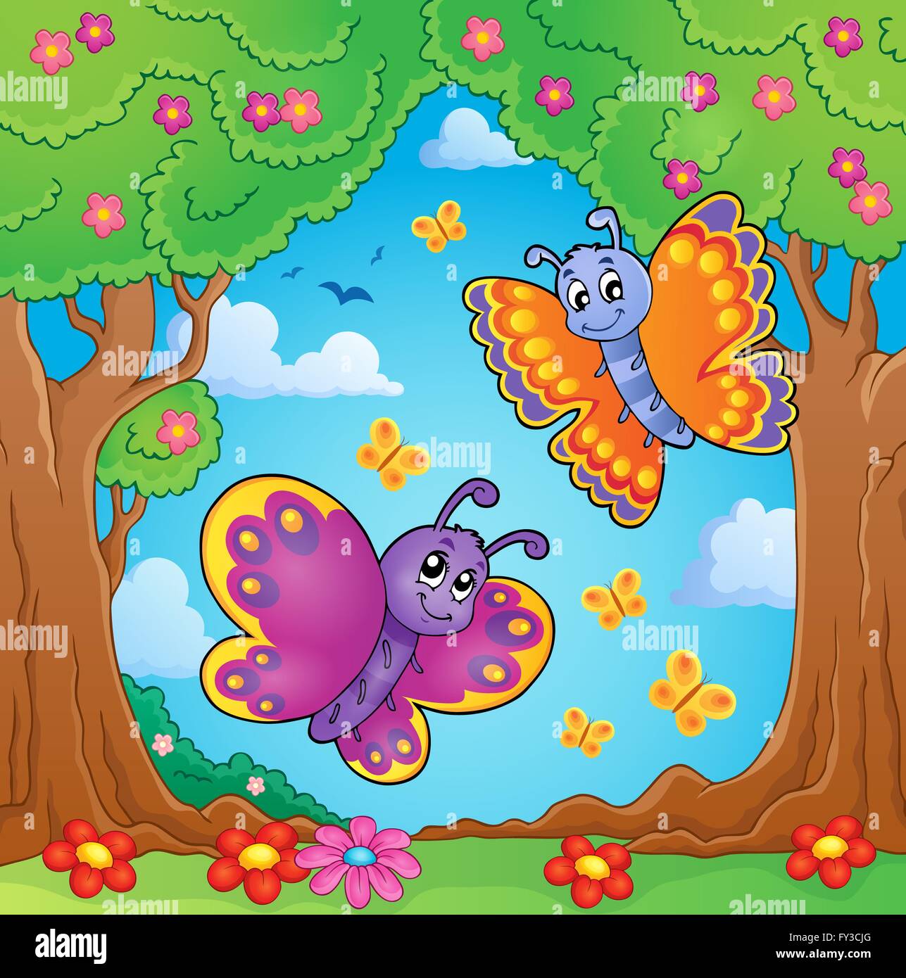 Happy butterflies theme image 8 - picture illustration Stock Photo - Alamy