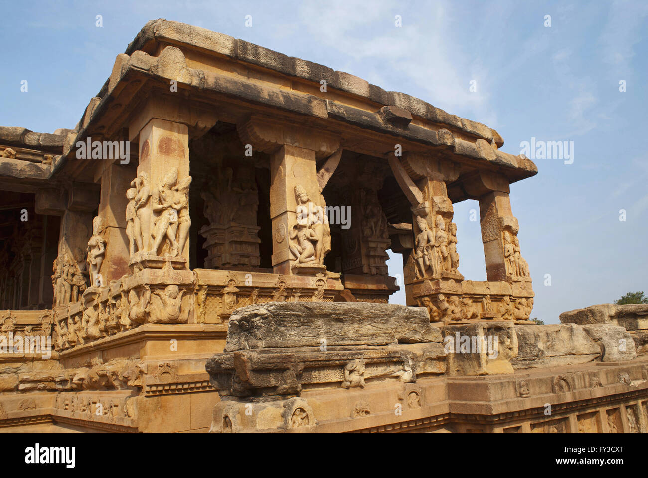 Entrance porch of Durga temple, Aihole, Bagalkot, Karnataka, India. The ...