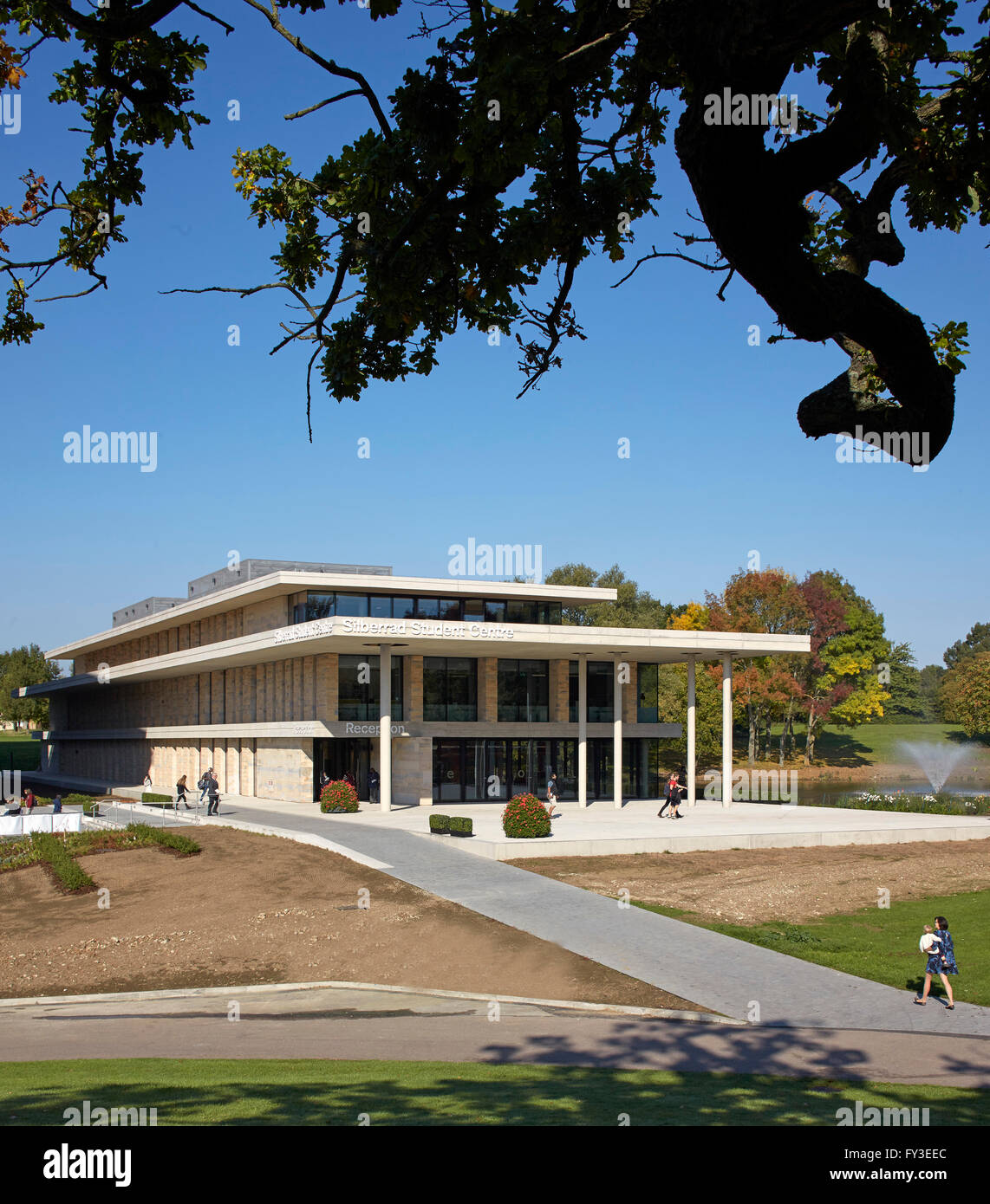 Silberrad Student Centre with passing students. Albert Sloman Library ...