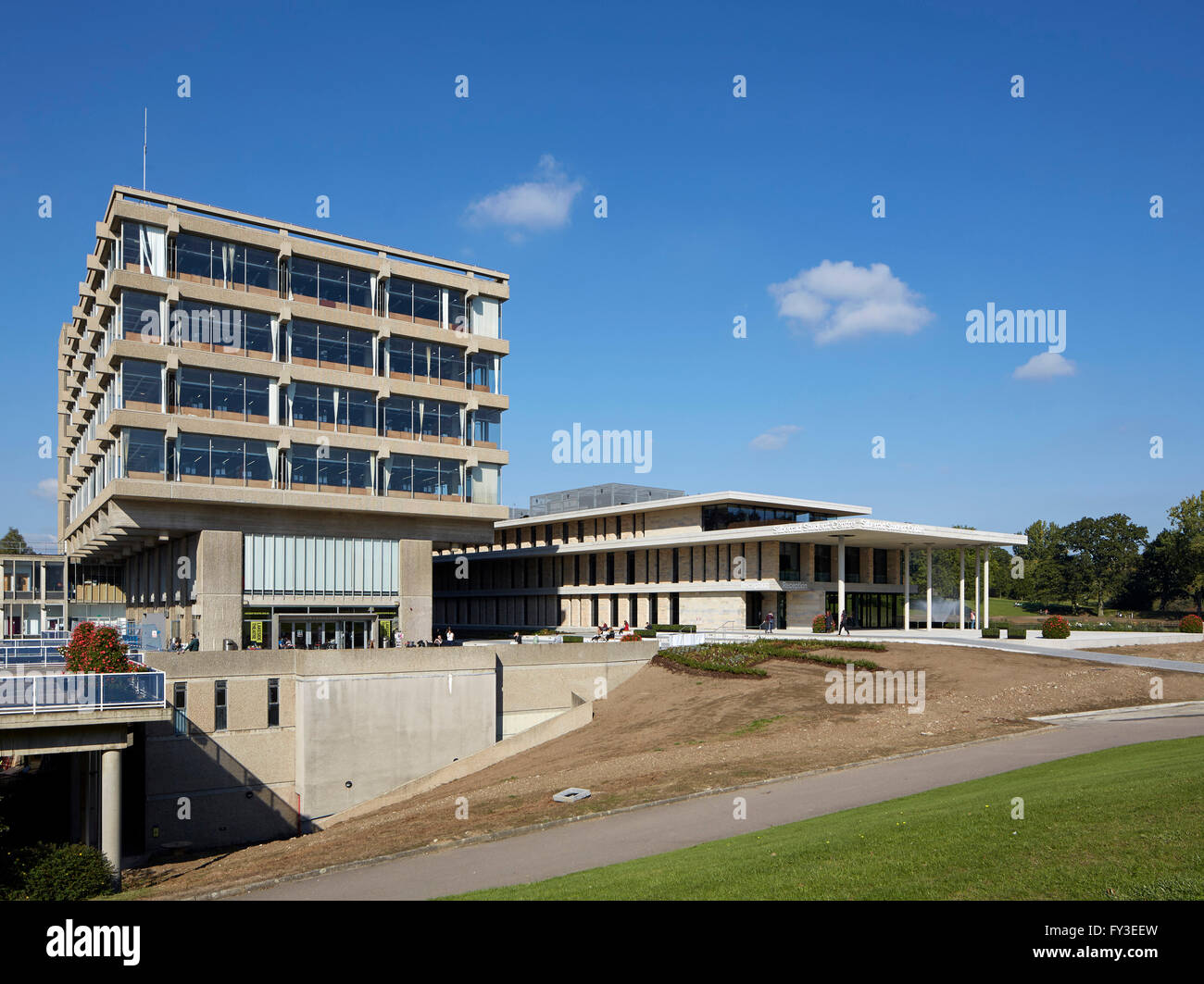 Silberrad Student Centre with passing students. Albert Sloman Library ...