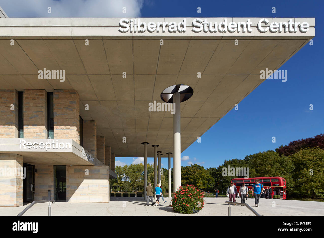 Silberrad Student Centre with students. Albert Sloman Library and ...