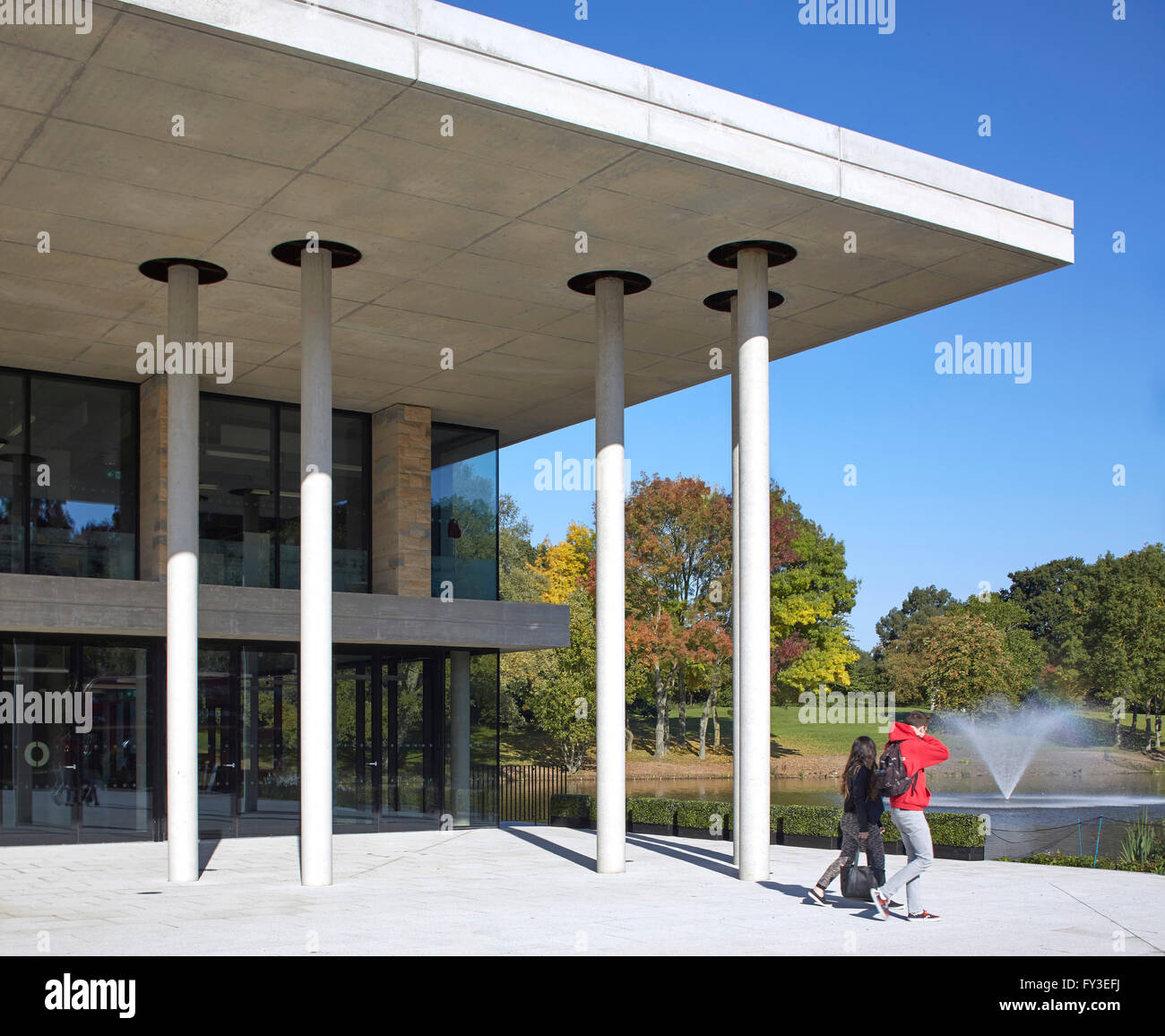 Silberrad Student Centre with passing students. Albert Sloman Library ...