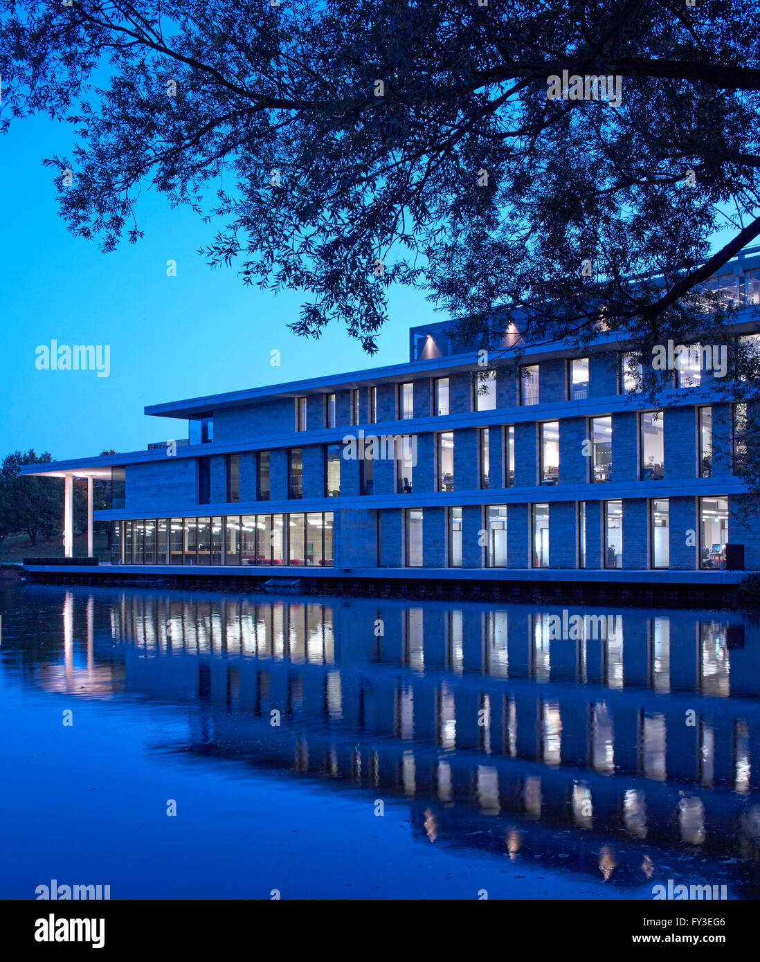 Albert Sloman Library and Silberrad Student Centre overall view at dusk ...