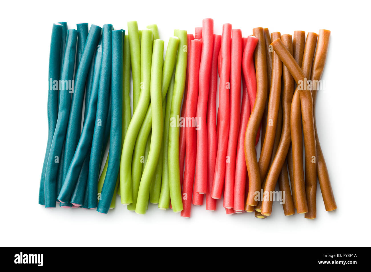 Sweet gummy sticks with different flavor. Tasty candies isolated on ...
