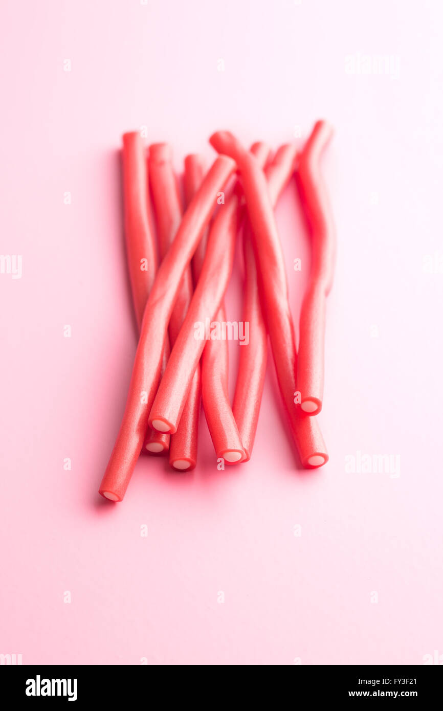 Sweet gummy sticks with strawberry and raspberry flavor. Tasty candies ...