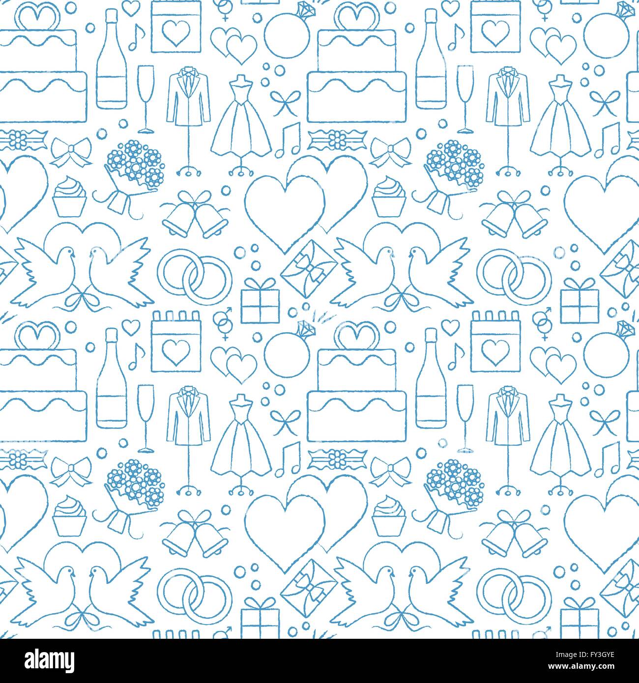 Artistic wedding related vector seamless pattern background with hand ...
