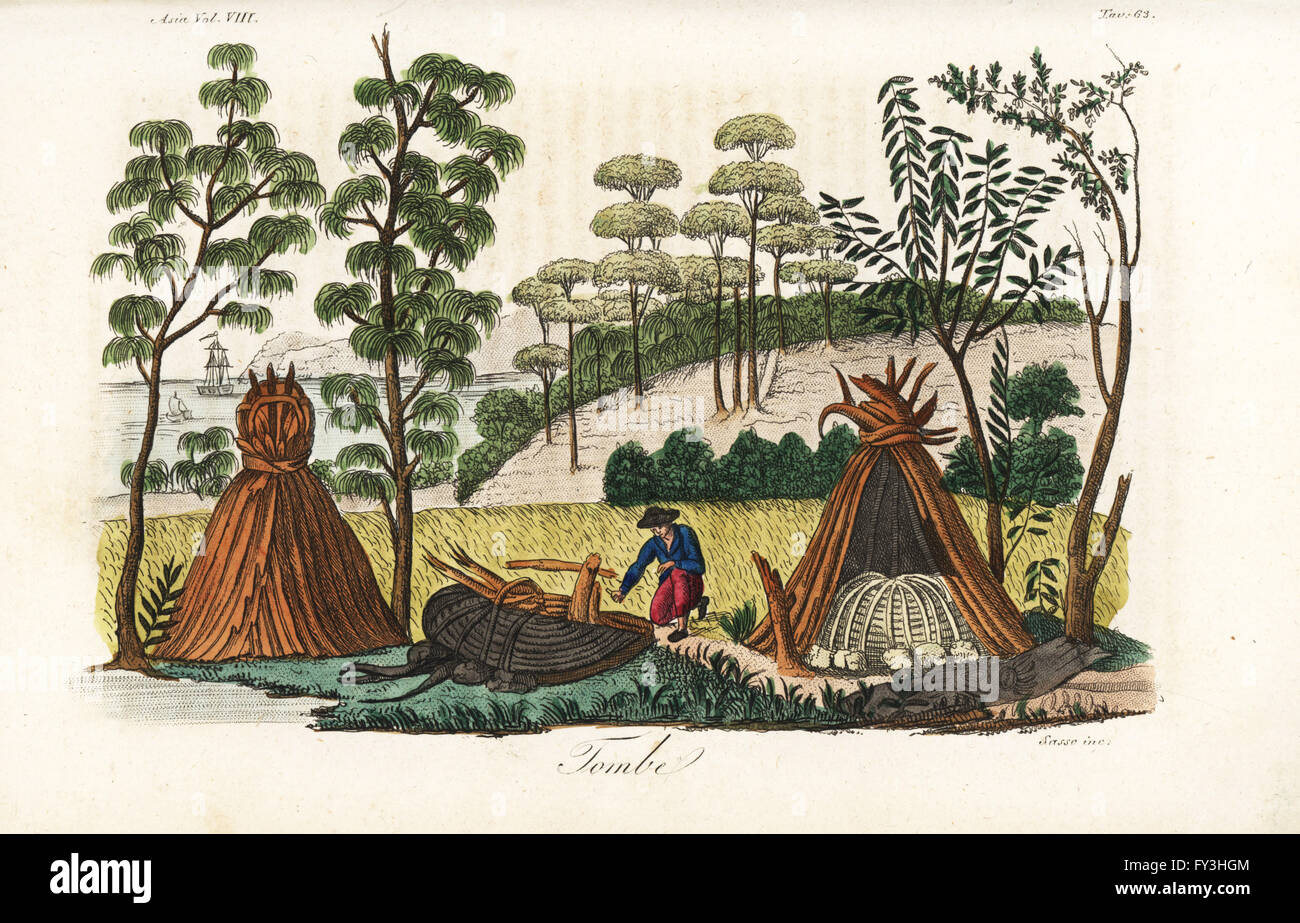 Francois Peron examining an aboriginal tomb on Maria Island, Tasmania ...
