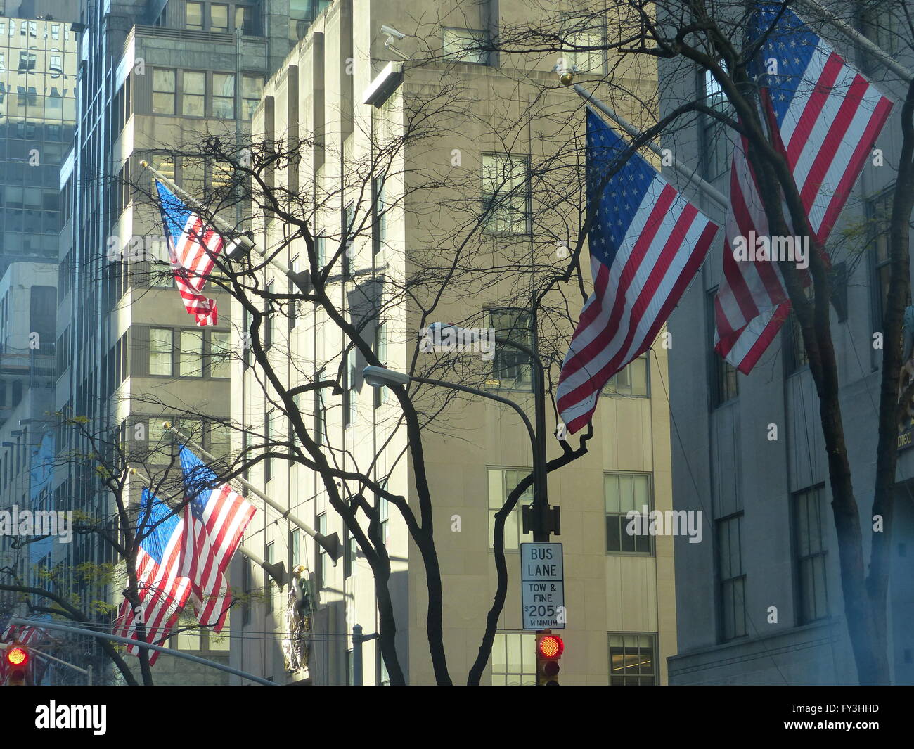 New York City, Fifth Avenue with US Flags Stock Photo - Alamy