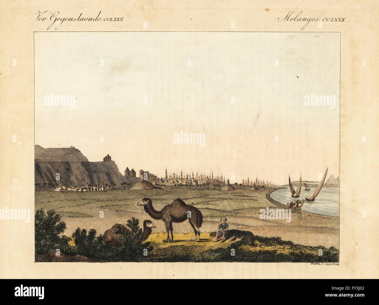 View of the city of Cairo on the River Nile, Egypt, with its mosques ...