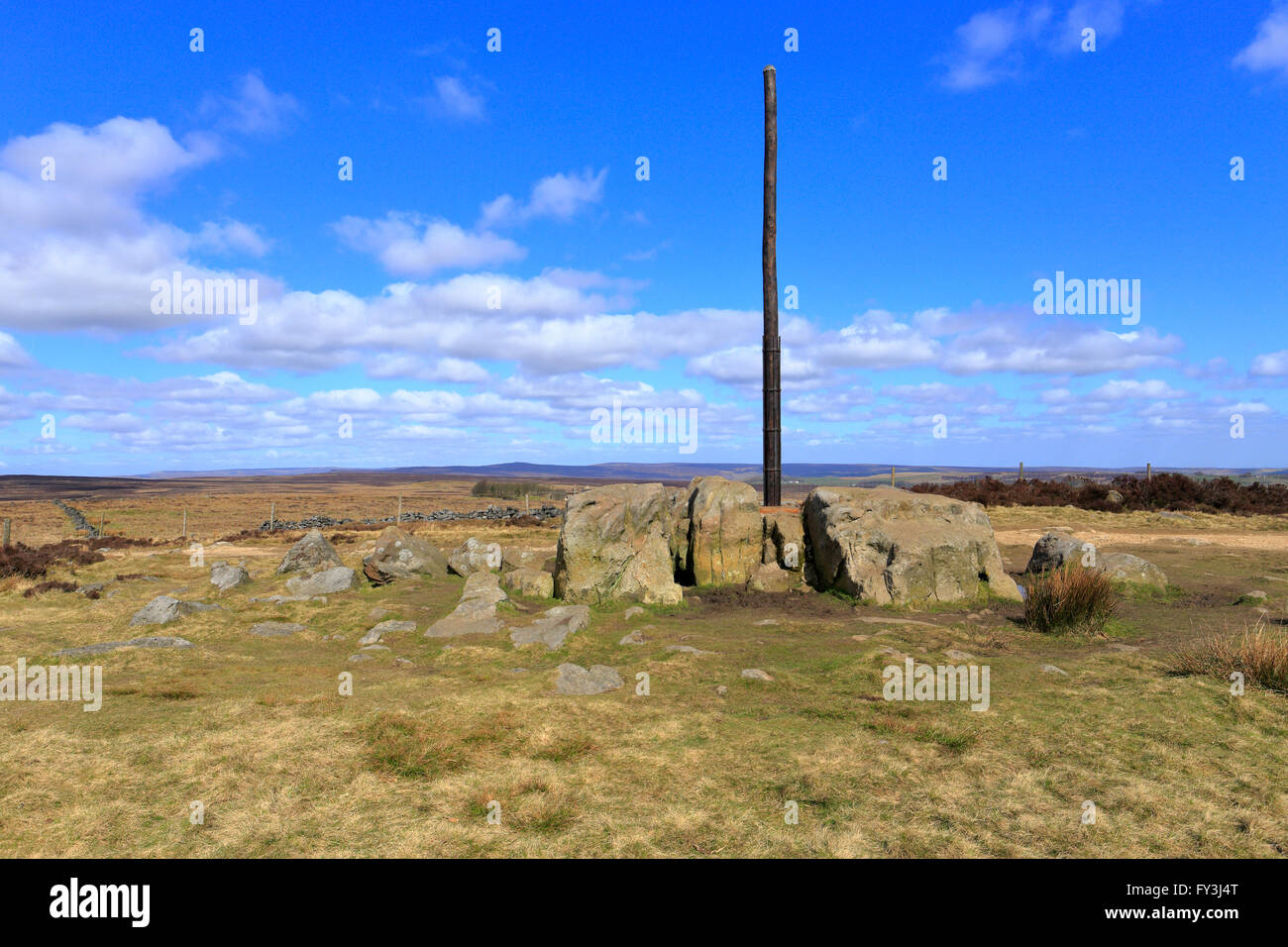 The New Stanage Pole marking the border of Derbyshire and South ...