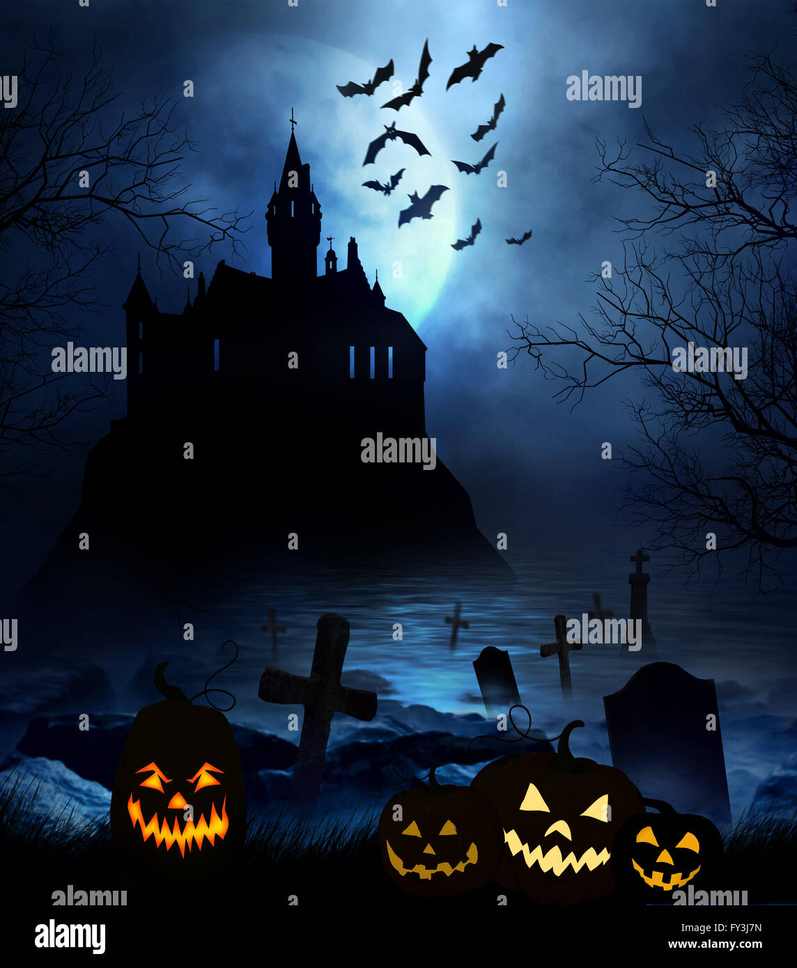 Wooden floor with spooky Halloween background Stock Photo - Alamy