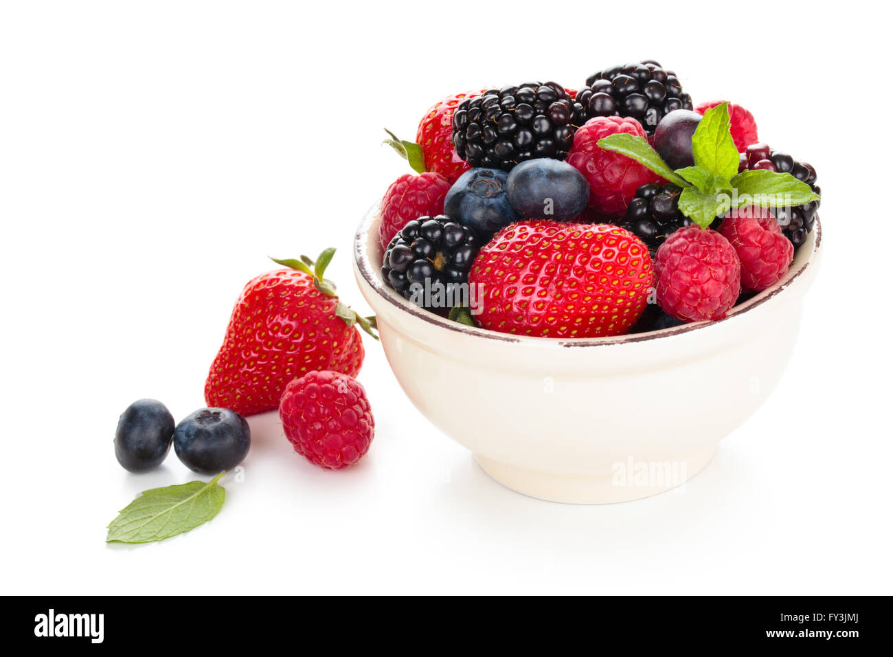 Assorted fruits and mint leaves in bowl Stock Photo - Alamy
