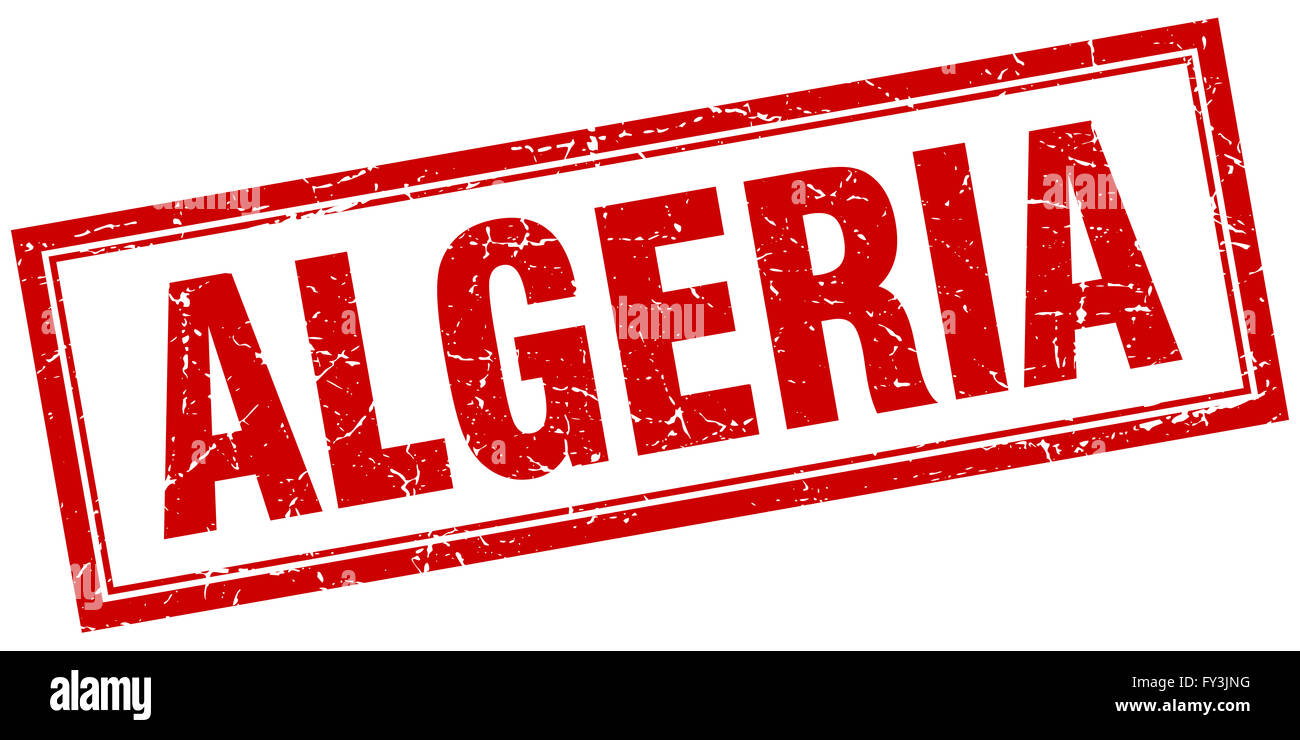Algeria red square grunge stamp on white Stock Photo - Alamy