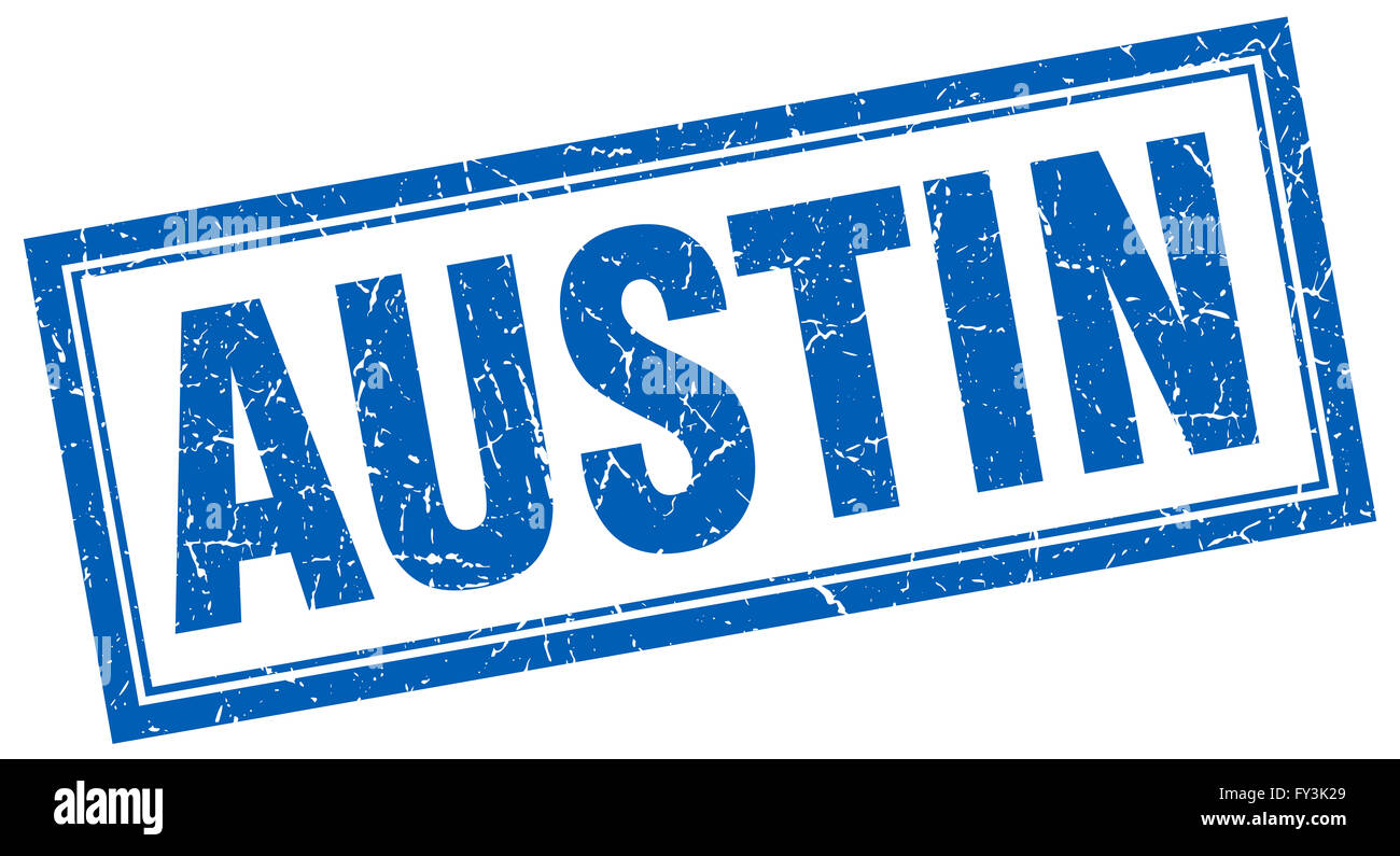 Austin blue square grunge stamp on white Stock Photo - Alamy