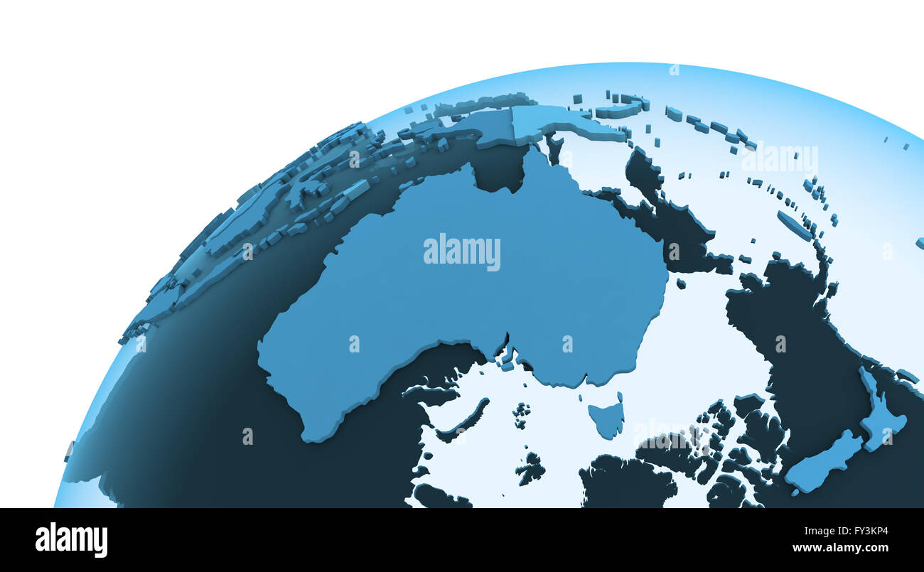 Australia on translucent model of planet Earth with visible continents ...