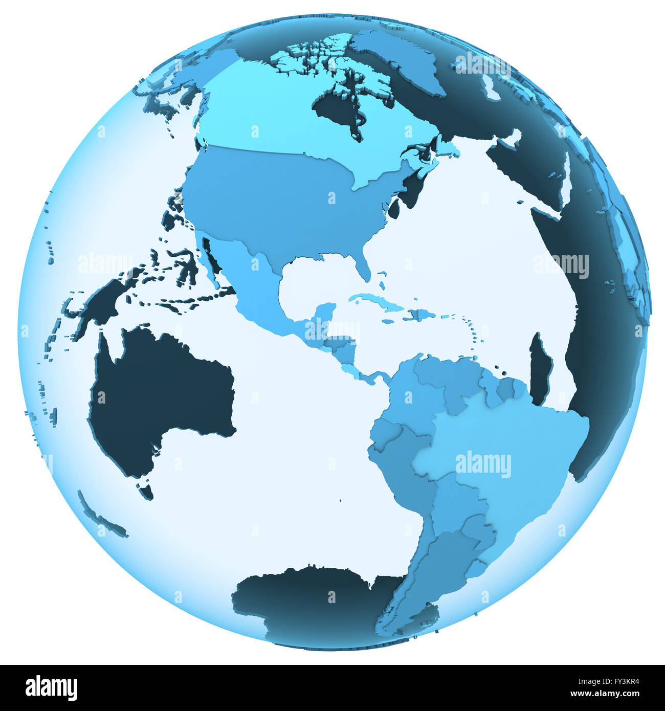 American continents on translucent model of planet Earth with visible ...