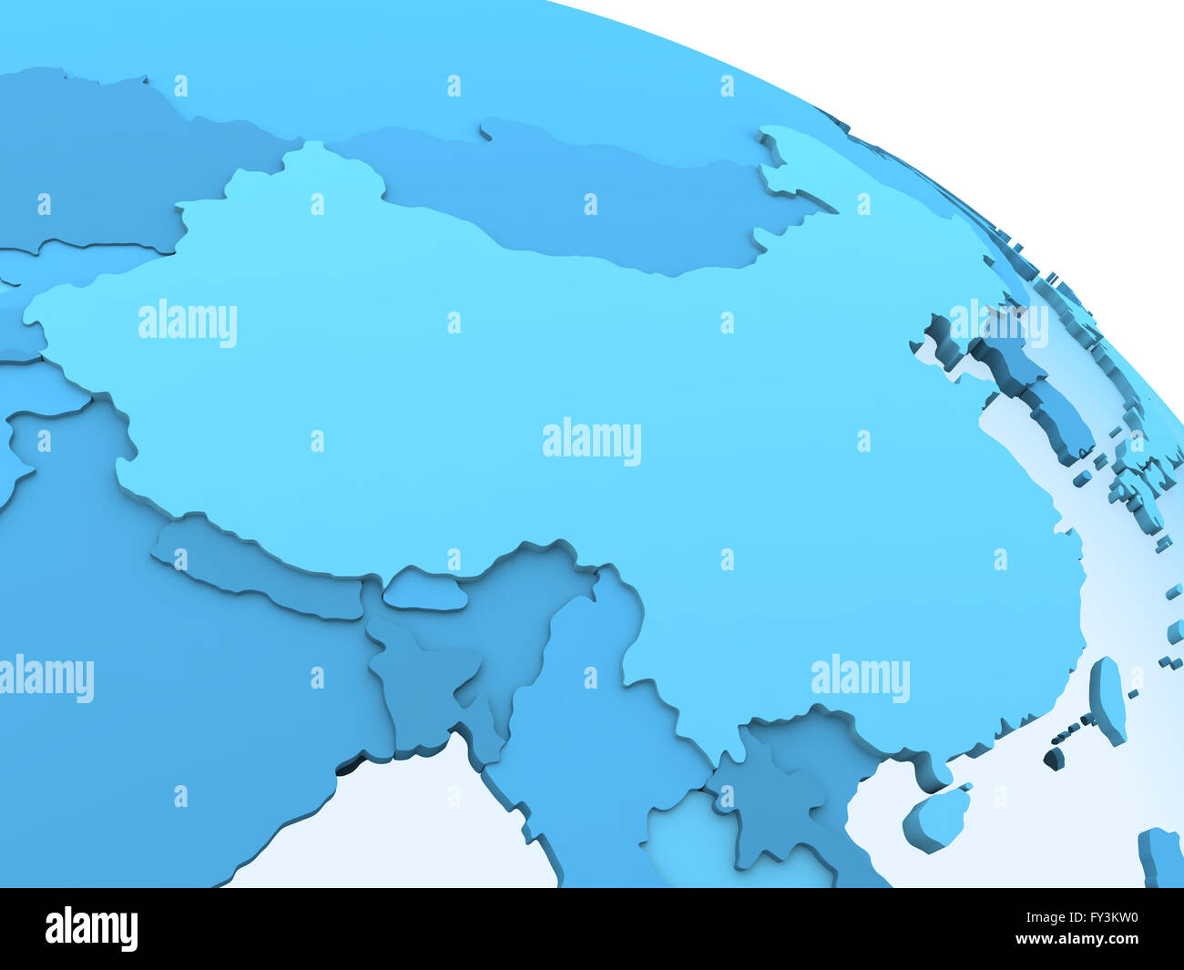 China on translucent model of planet Earth with visible continents blue ...
